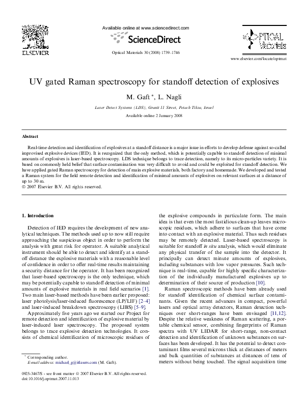 (PDF) UV gated Raman spectroscopy for standoff detection of explosives