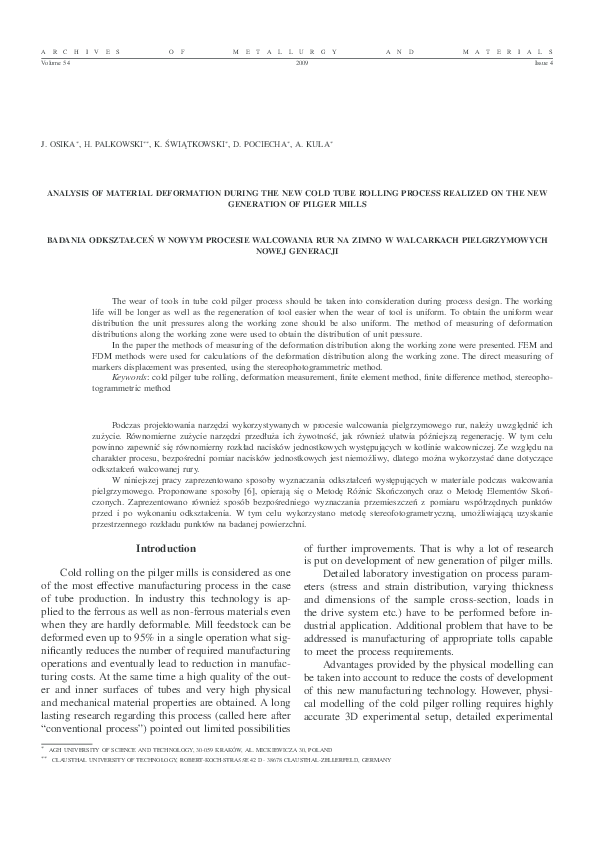 (PDF) Analysis of material deformation during the new cold tube rolling ...