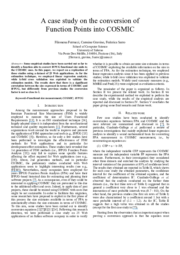 (PDF) A Case Study on the Conversion of Function Points into COSMIC