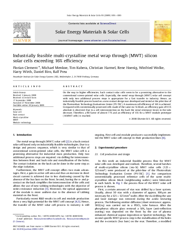 (PDF) Industrially feasible multi-crystalline metal wrap through (MWT ...