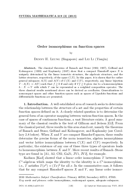 (PDF) Order isomorphisms on function spaces