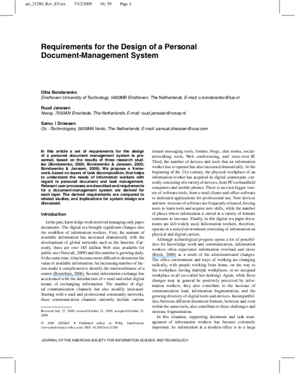 (PDF) Requirements for the design of a personal document-management system