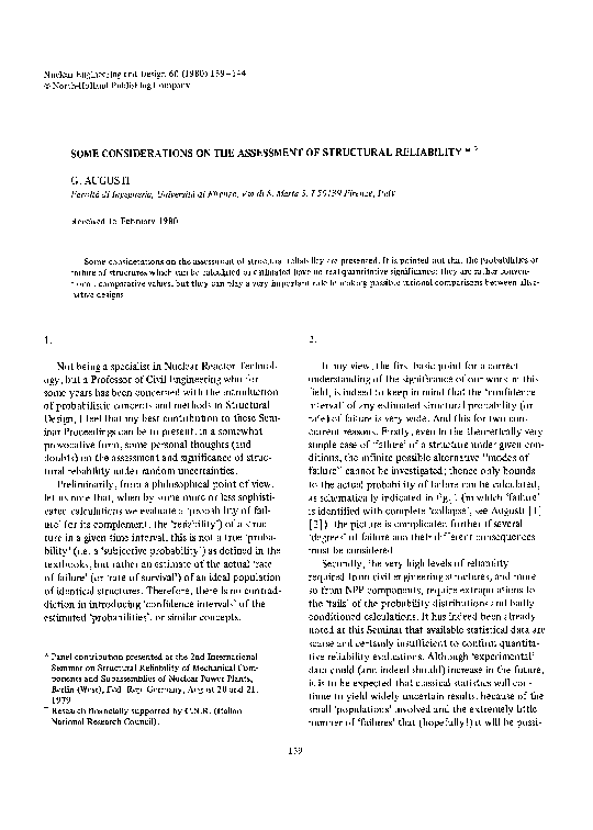Pdf Some Considerations On The Assessment Of Structural Reliability