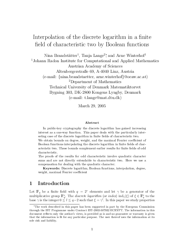 Pdf Interpolating Discrete Logarithm In Field Two