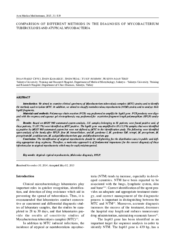 (PDF) COMPARISON OF DIFFERENT METHODS IN THE DIAGNOSIS OF MYCOBACTERIUM ...