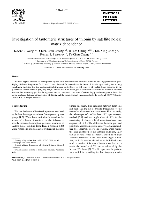 (PDF) Investigation of tautomeric structures of thionin by satellite ...