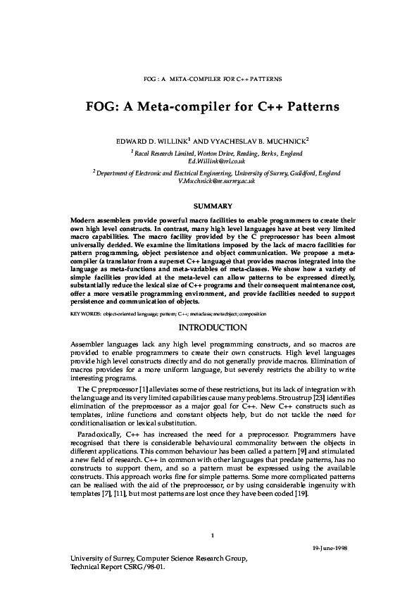 (PDF) FOG: A Meta-compiler for C++ Patterns