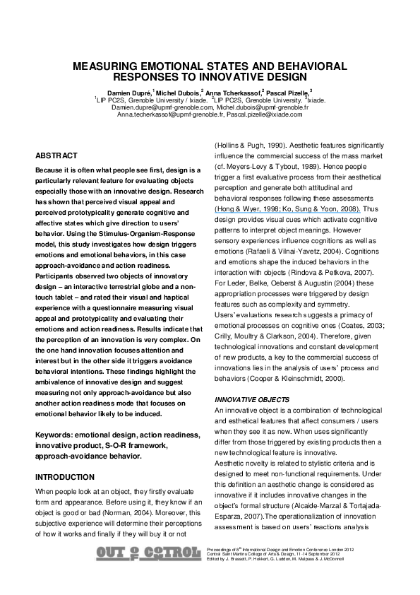(PDF) Measuring emotional states and behavioral responses to innovative ...