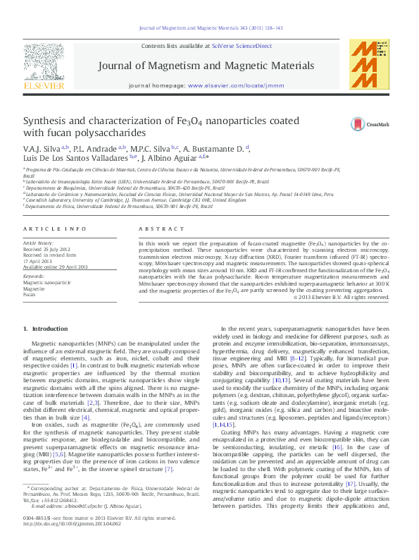 (PDF) Synthesis and characterization of Fe3O4 nanoparticles coated with fucan polysaccharides