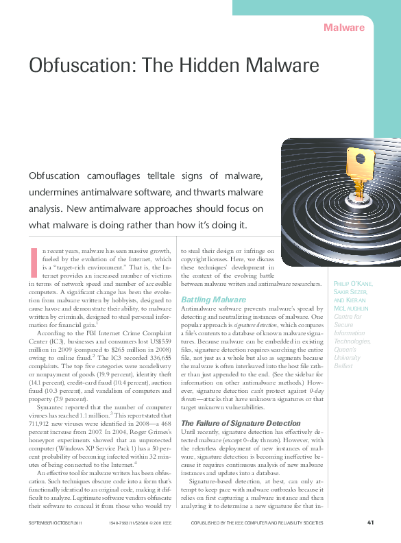 (PDF) Obfuscation: The Hidden Malware