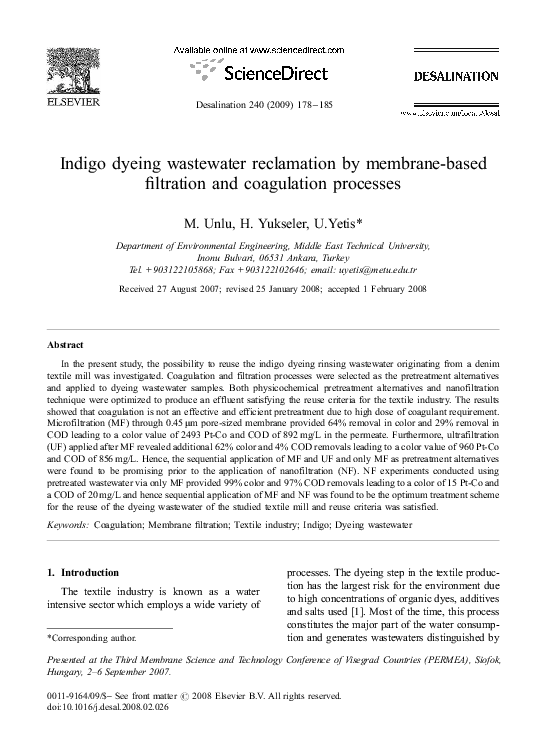 (PDF) Indigo dyeing wastewater reclamation by membrane-based filtration ...