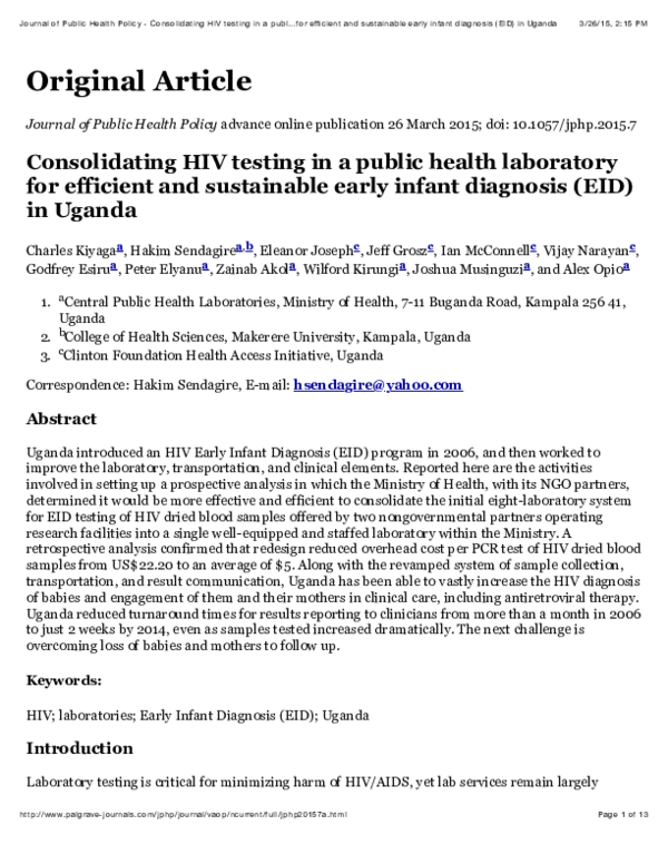 (PDF) Consolidating HIV testing in a public health laboratory for ...