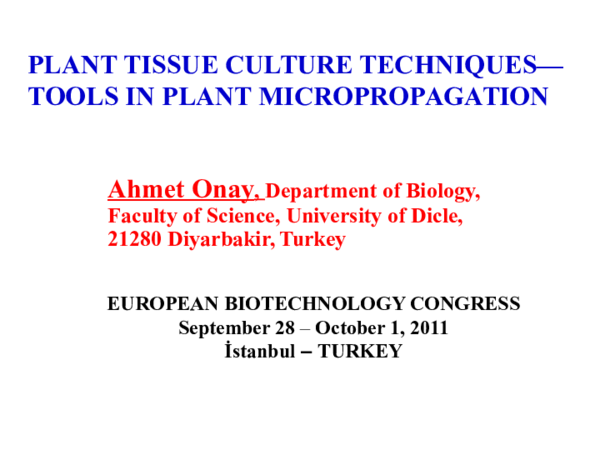 (PPT) Plant tissue culture techniques—Tools in plant micropropagation