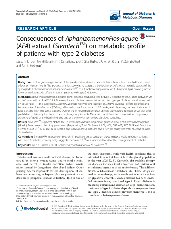 (PDF) Consequences of AphanizomenonFlos-aquae(AFA) extract (Stemtech ...