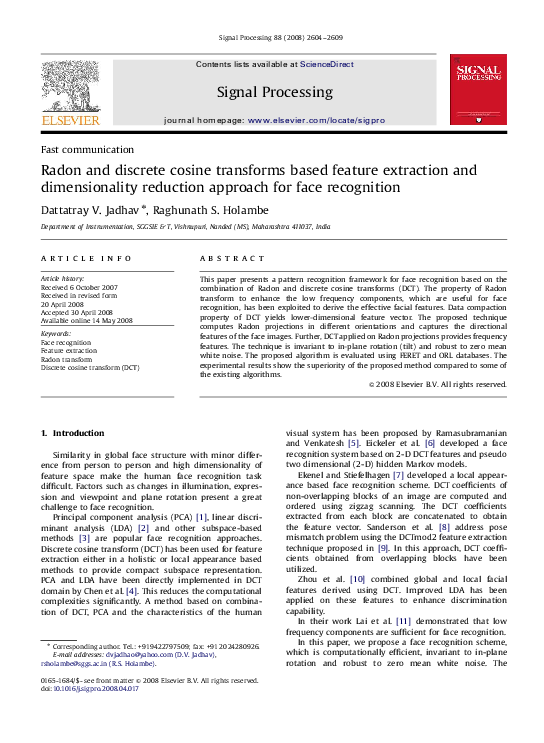 Pdf Radon And Discrete Cosine Transforms Based Feature Extraction And