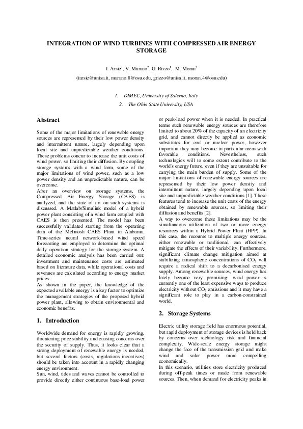 (PDF) Integration of wind turbines with compressed air energy storage