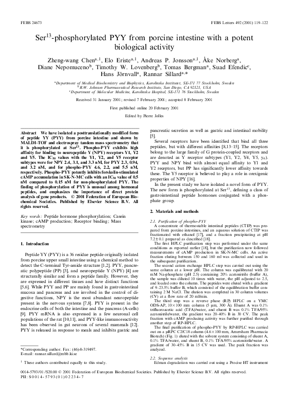 (PDF) Ser13-phosphorylated PYY from porcine intestine with a potent ...