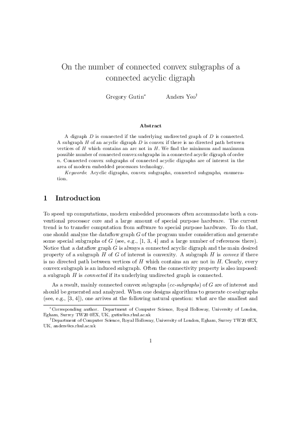 Pdf Connected Convex Subgraphs In Acyclic Digraphs