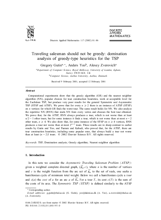 (PDF) Traveling salesman should not be greedy: domination analysis of greedy-type heuristics for ...