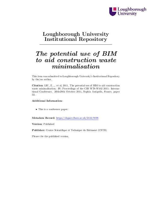 (PDF) The potential use of BIM to aid construction waste minimalisation ...