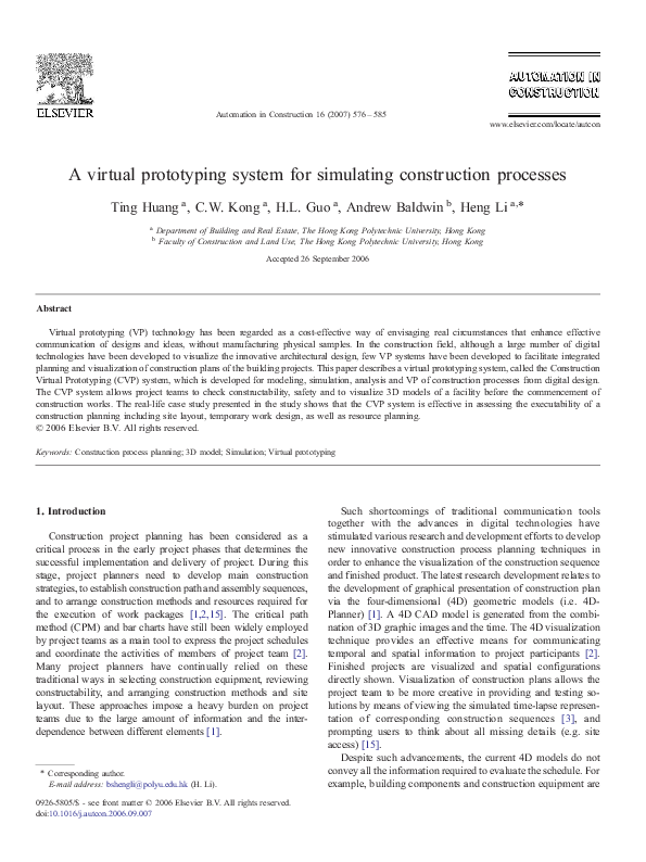 (PDF) A virtual prototyping system for simulating construction processes