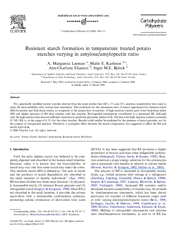 (PDF) Resistant starch formation in temperature treated potato starches varying in amylose ...