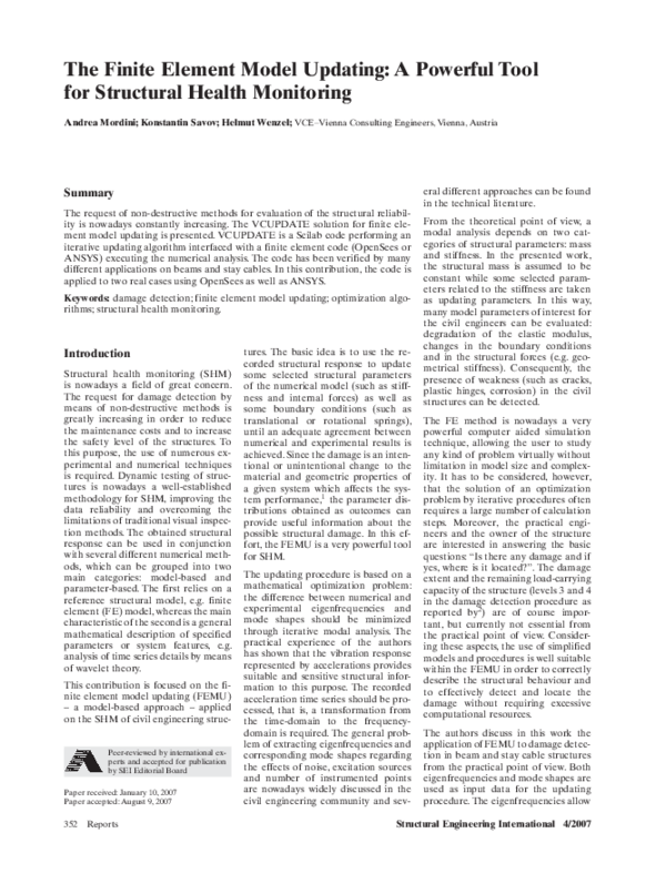 (PDF) The Finite Element Model Updating: A Powerful Tool for Structural Health Monitoring