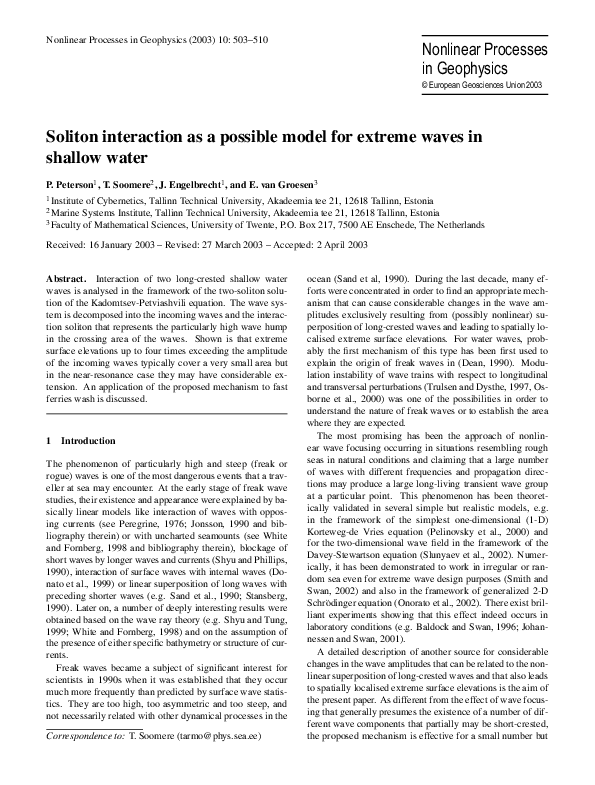 (PDF) Soliton interaction as a possible model for extreme waves in ...