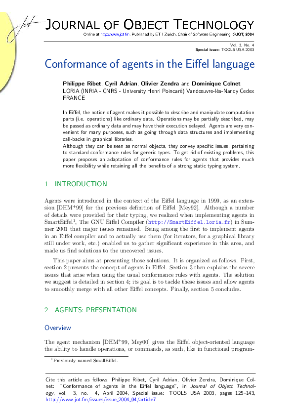 (PDF) Conformance of agents in the Eiffel language