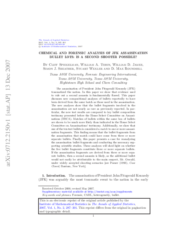 (PDF) Chemical and forensic analysis of JFK assassination bullet lots ...