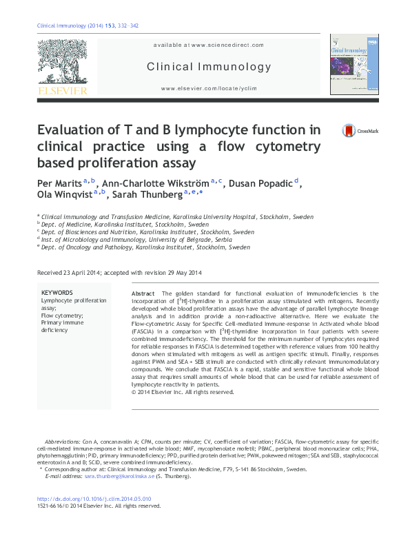 (PDF) Evaluation of T and B lymphocyte function in clinical practice ...
