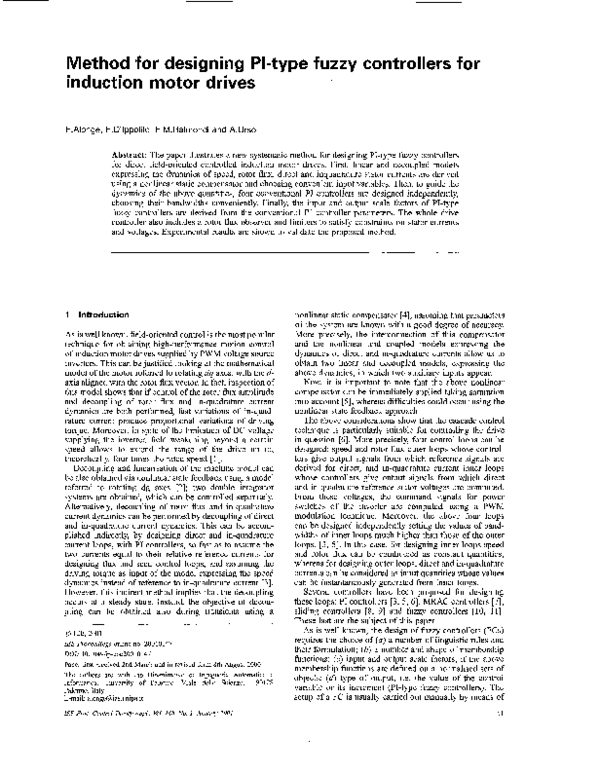 (PDF) Method for designing PI-type fuzzy controllers for induction motor drives