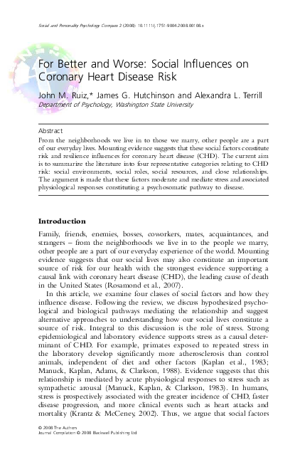 (PDF) For Better and Worse: Social Influences on Coronary Heart Disease ...