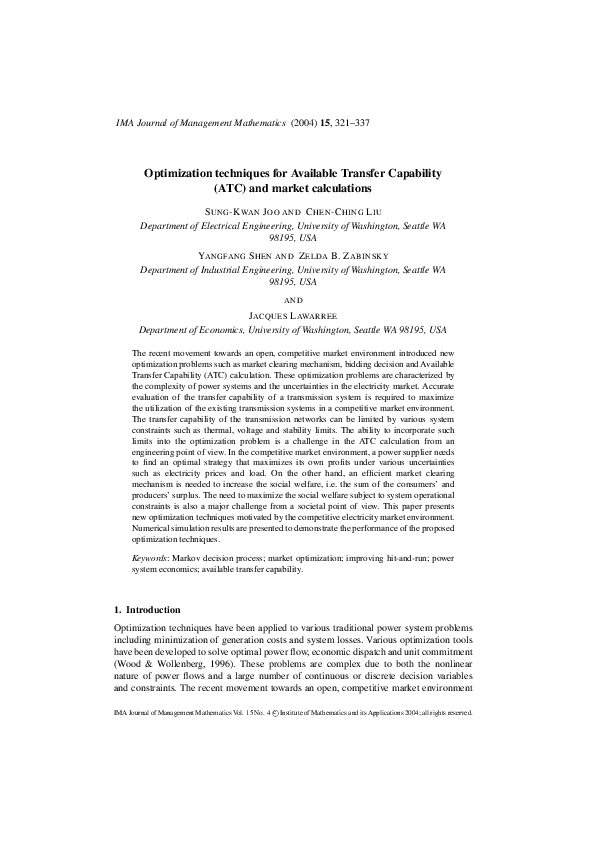 (PDF) Optimization techniques for Available Transfer Capability (ATC ...