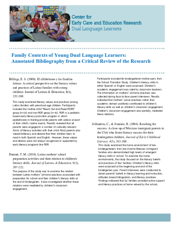 (PDF) Family Context for Young Dual Language Learners: Annotated Bibliography from a Critical ...