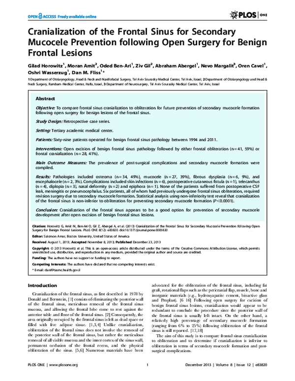 (PDF) Cranialization of the Frontal Sinus for Secondary Mucocele ...