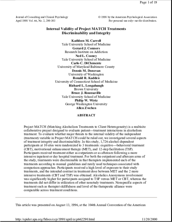(PDF) Internal validity of project MATCH treatments: Discriminability ...