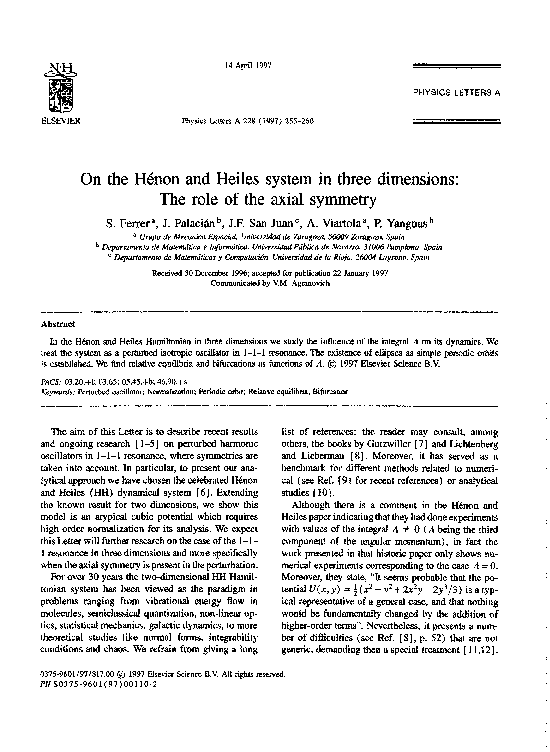 (PDF) On the Hénon and Heiles system in three dimensions: The role of ...