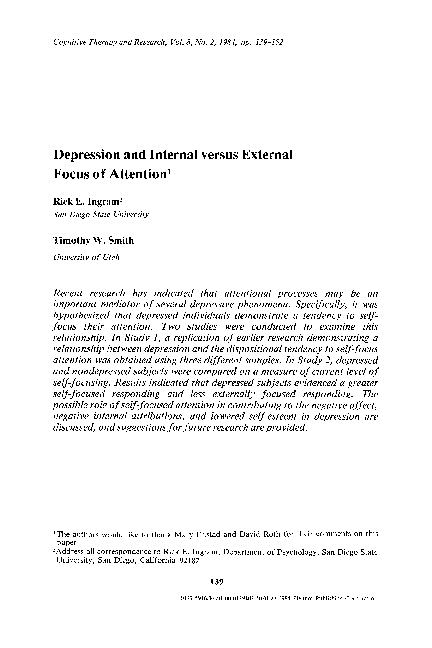 (PDF) Depression and internal versus external focus of attention
