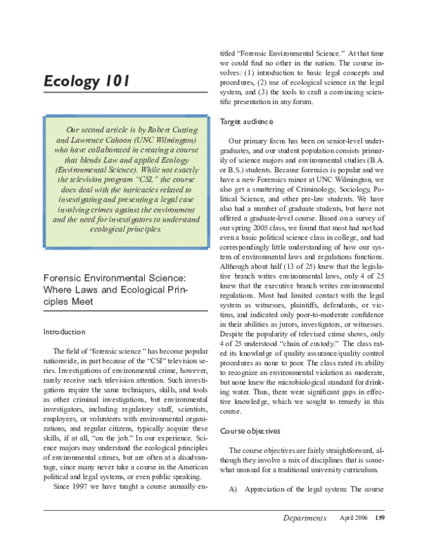 (PDF) Forensic Environmental Science: Where Laws and Ecological ...