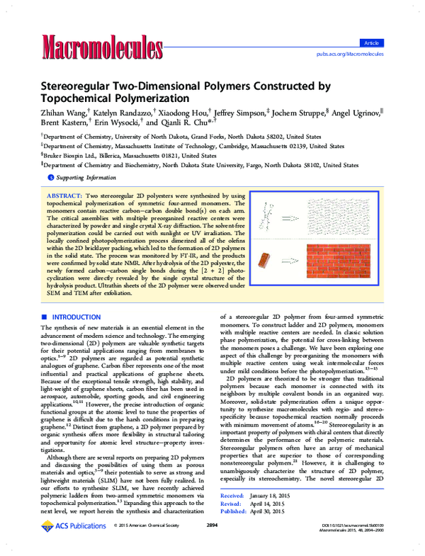 (PDF) Stereoregular Two-Dimensional Polymers Constructed by ...