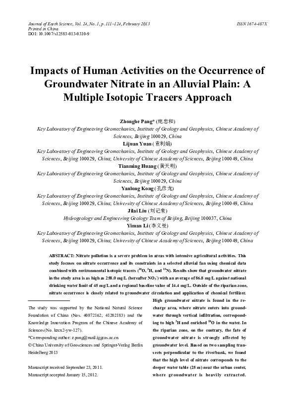 (PDF) Impacts of Human Activities on the Occurrence of Groundwater ...