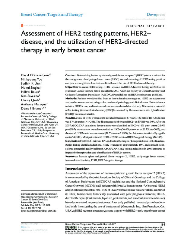 (PDF) Assessment of HER2 testing patterns, HER2+ disease, and the ...