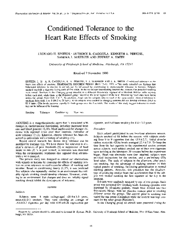 (PDF) Conditioned tolerance to the heart rate effects of smoking