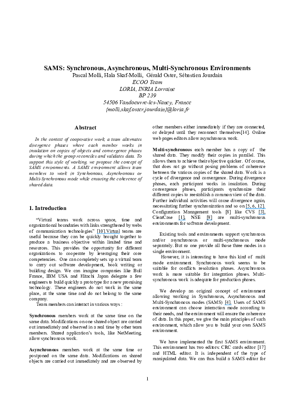 (PDF) SAMS: synchronous, asynchronous, multi-synchronous environments