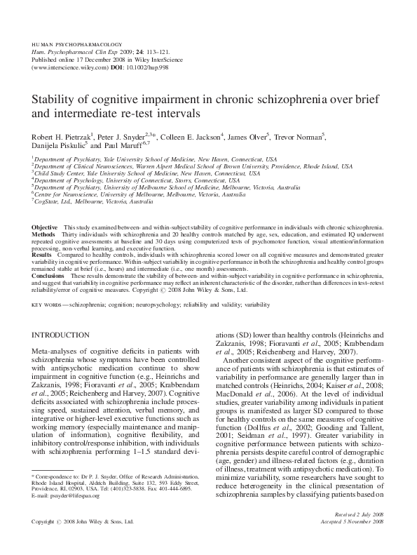 (PDF) Stability of cognitive impairment in chronic schizophrenia over ...