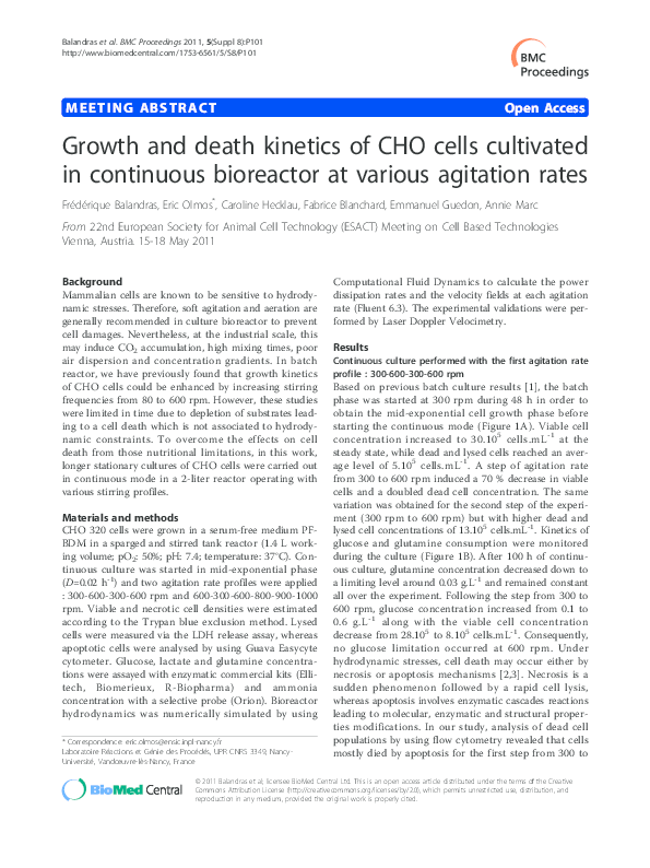 (PDF) Growth and death kinetics of CHO cells cultivated in continuous ...