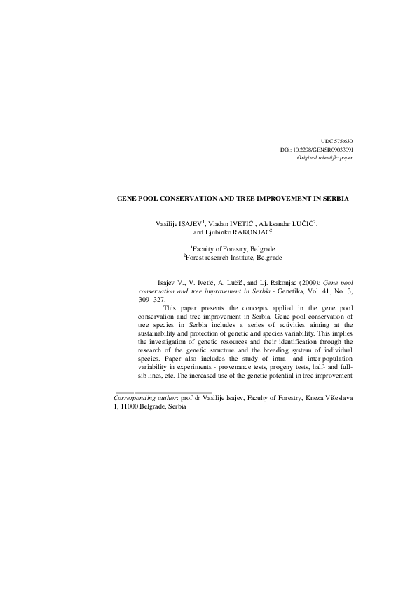 (PDF) Gene pool conservation and tree improvement in Serbia