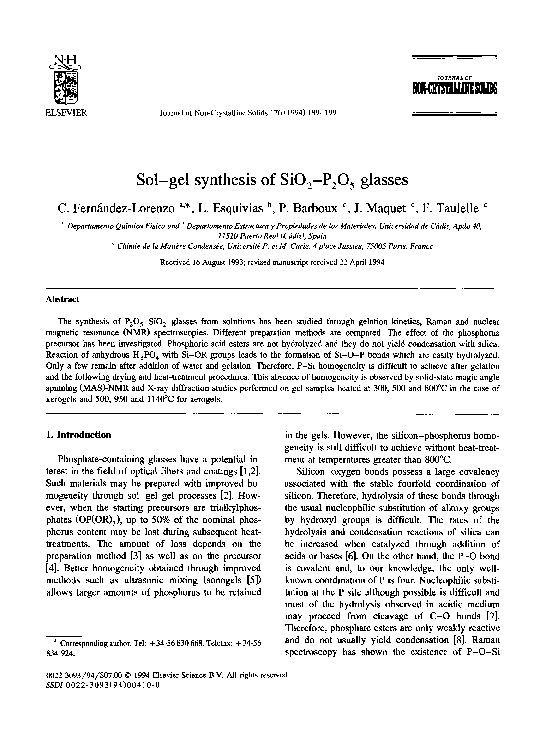 (PDF) Sol-gel synthesis of SIO2-P205 glasses