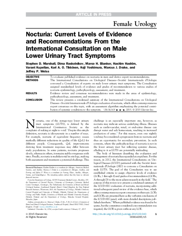 (PDF) Nocturia: Current Levels of Evidence and Recommendations From the ...